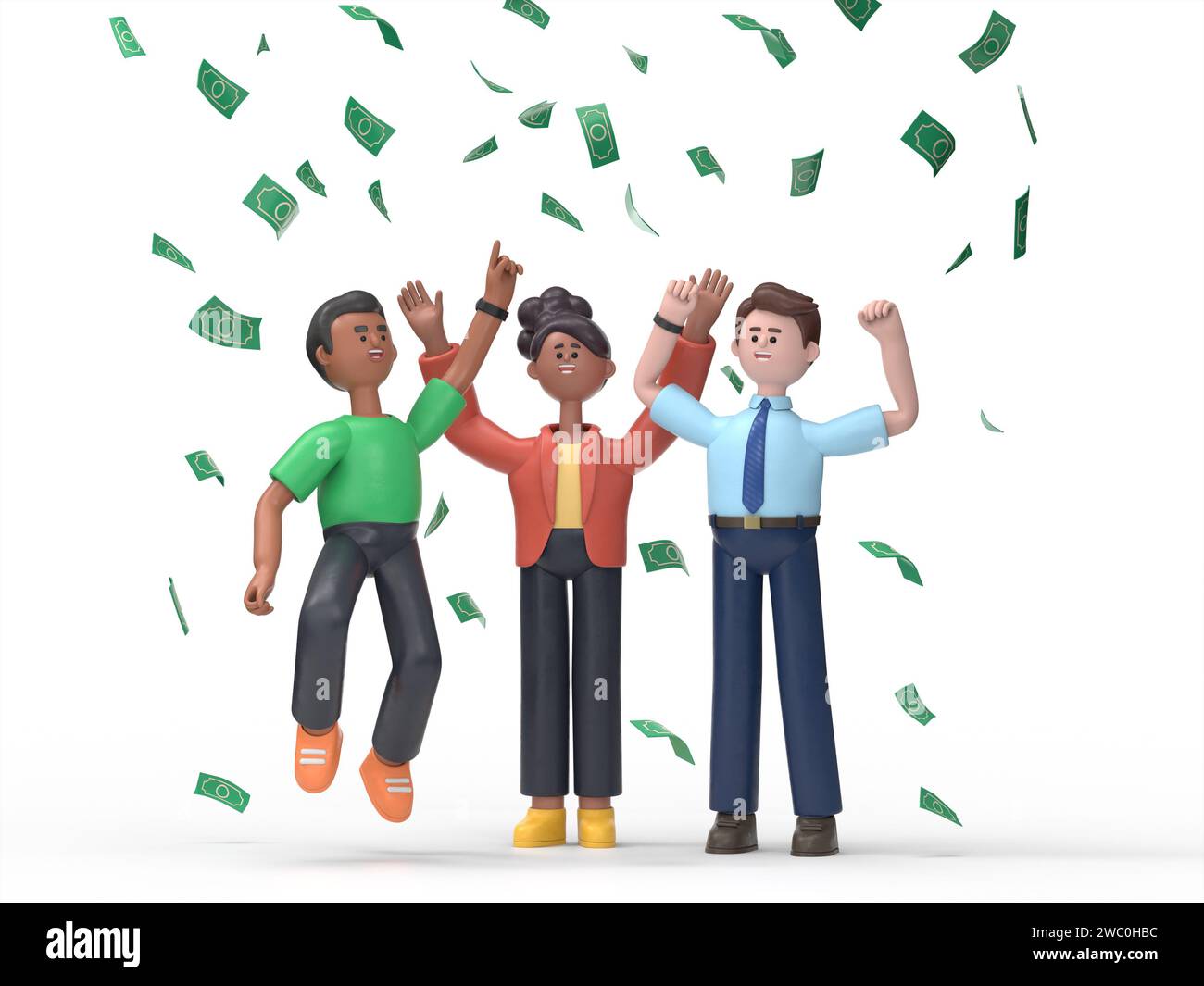 3d illustration of happy business team celebrates success standing ...