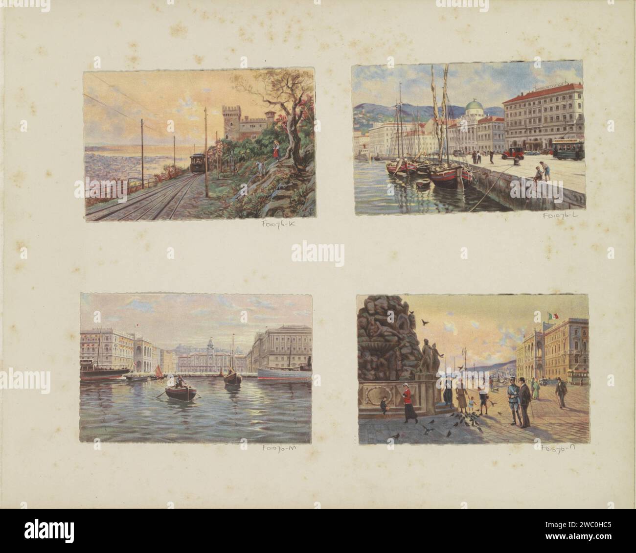 Photo production of (presumably) a drawing of a quay with boats in ...