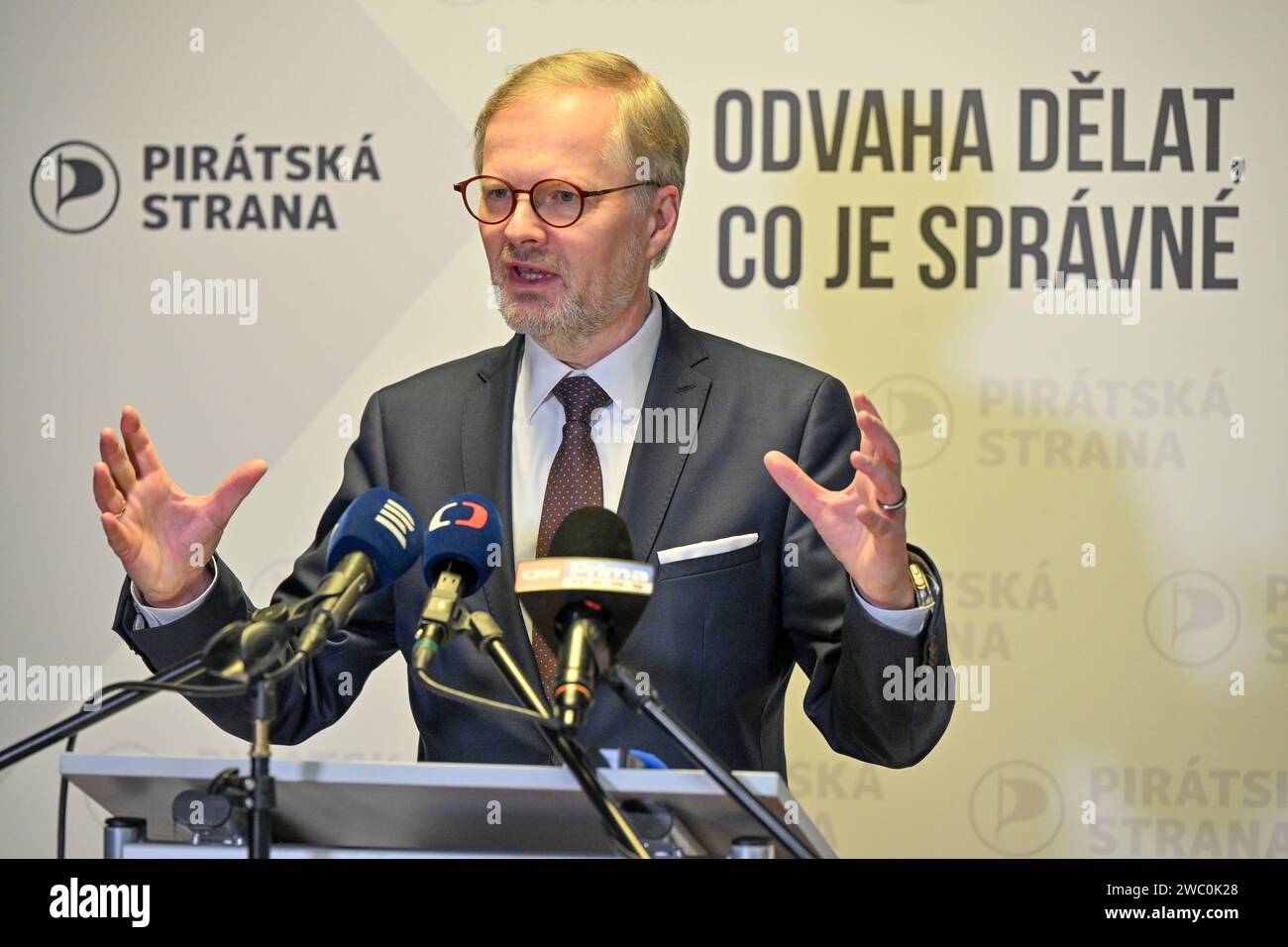 Brno, Czech Republic. 13th Jan, 2024. Czech Prime Minister Petr Fiala ...