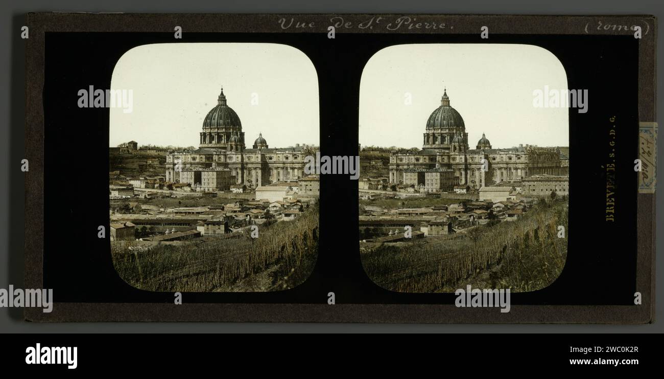 View of the St. Peter's Basilica in Rome, Anonymous, 1856 - 1868 Rome Glass. Seal Rand: Paper ...