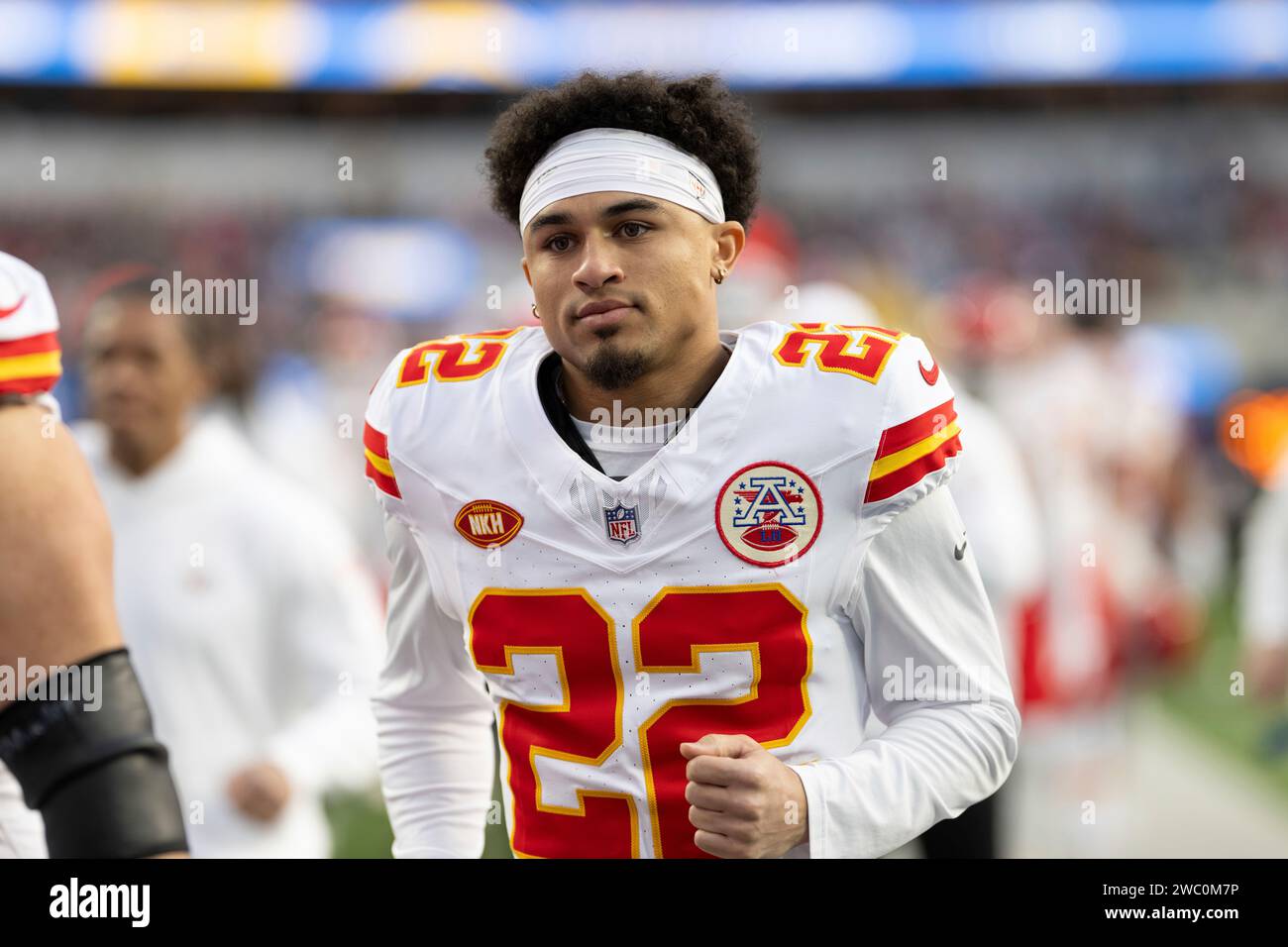 Kansas City Chiefs cornerback Trent McDuffie (22) jogs back to the ...
