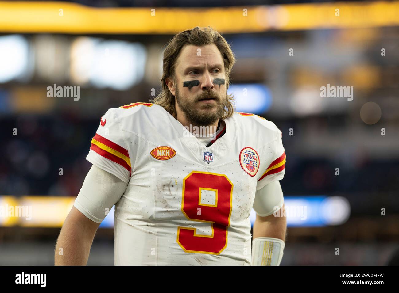Kansas City Chiefs quarterback Blaine Gabbert (9) walks back to the ...