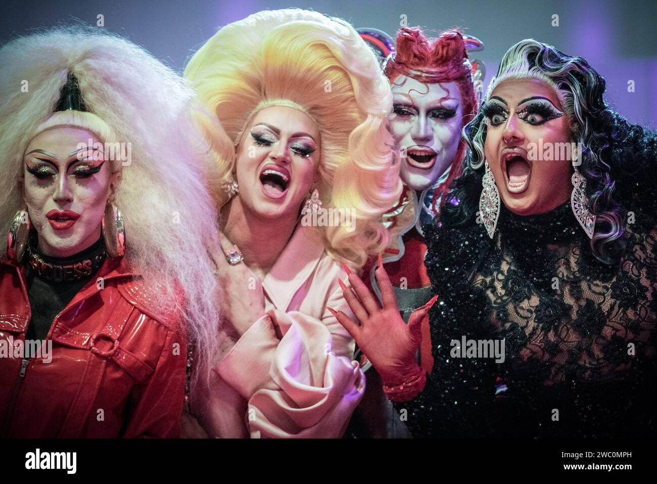 London, UK. 13th Jan 2024. Vibrant Drag Queens gather on the carpet ...