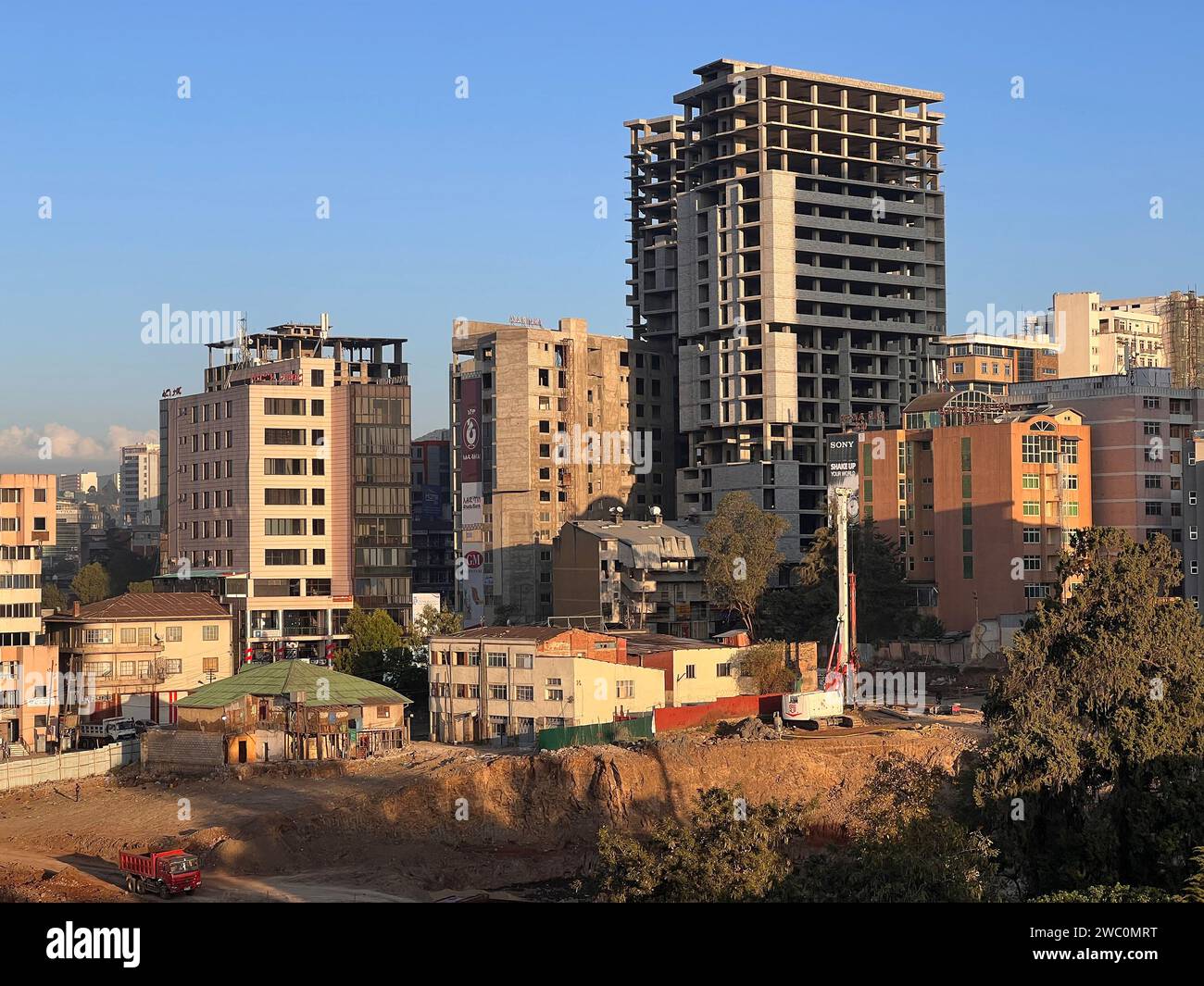 Addis Ababa, Ethiopia - January 9 2023: Buildings under construction on ...