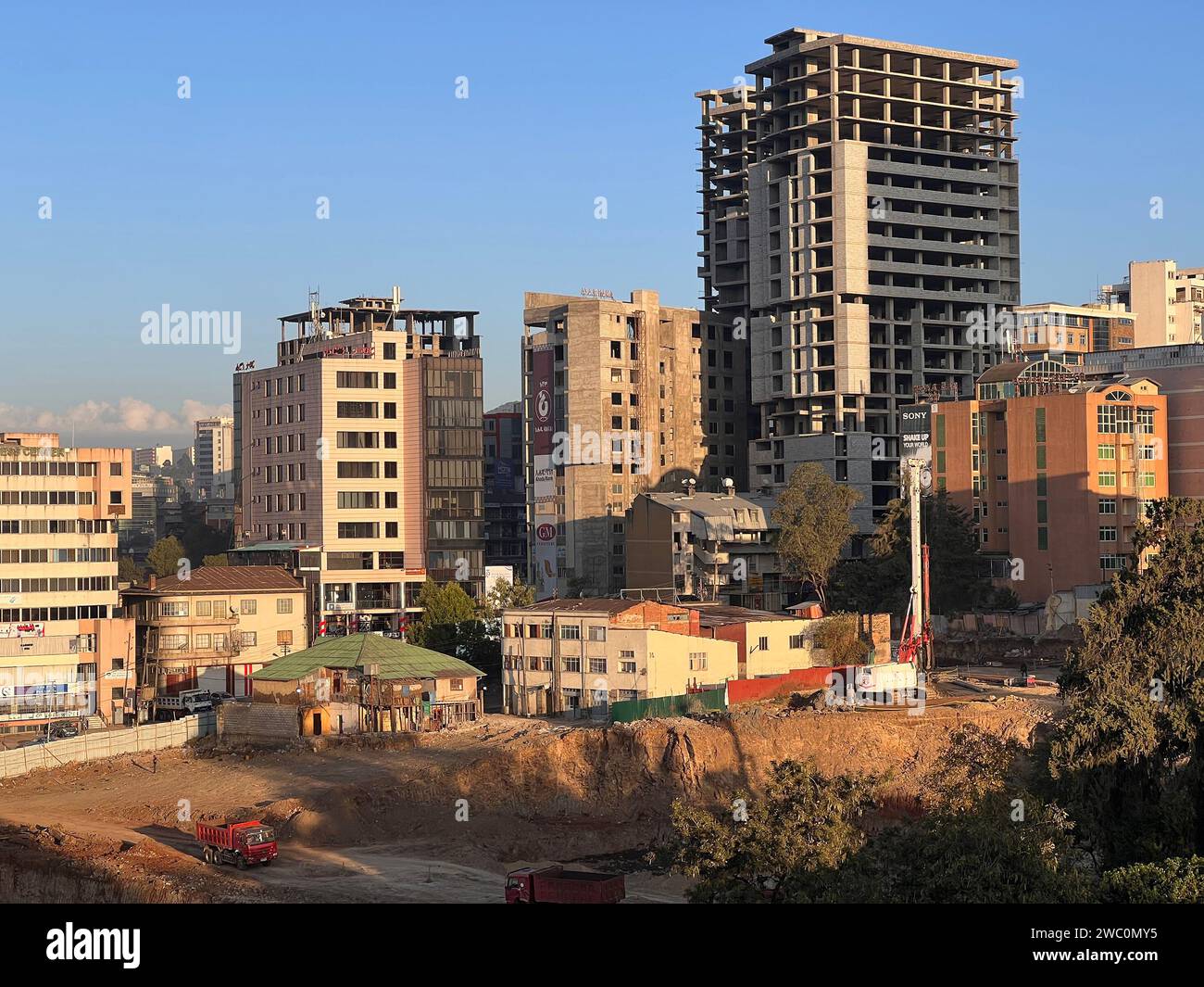 Addis Ababa, Ethiopia - January 9 2023: Buildings under construction on ...