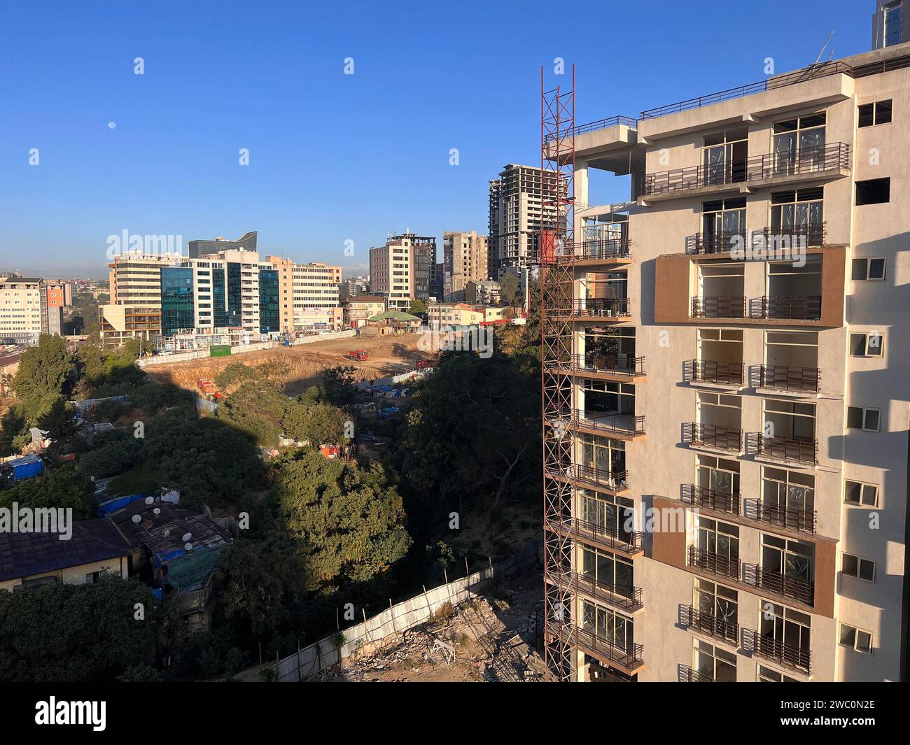 Addis Ababa, Ethiopia - January 9 2023: Buildings under construction on ...