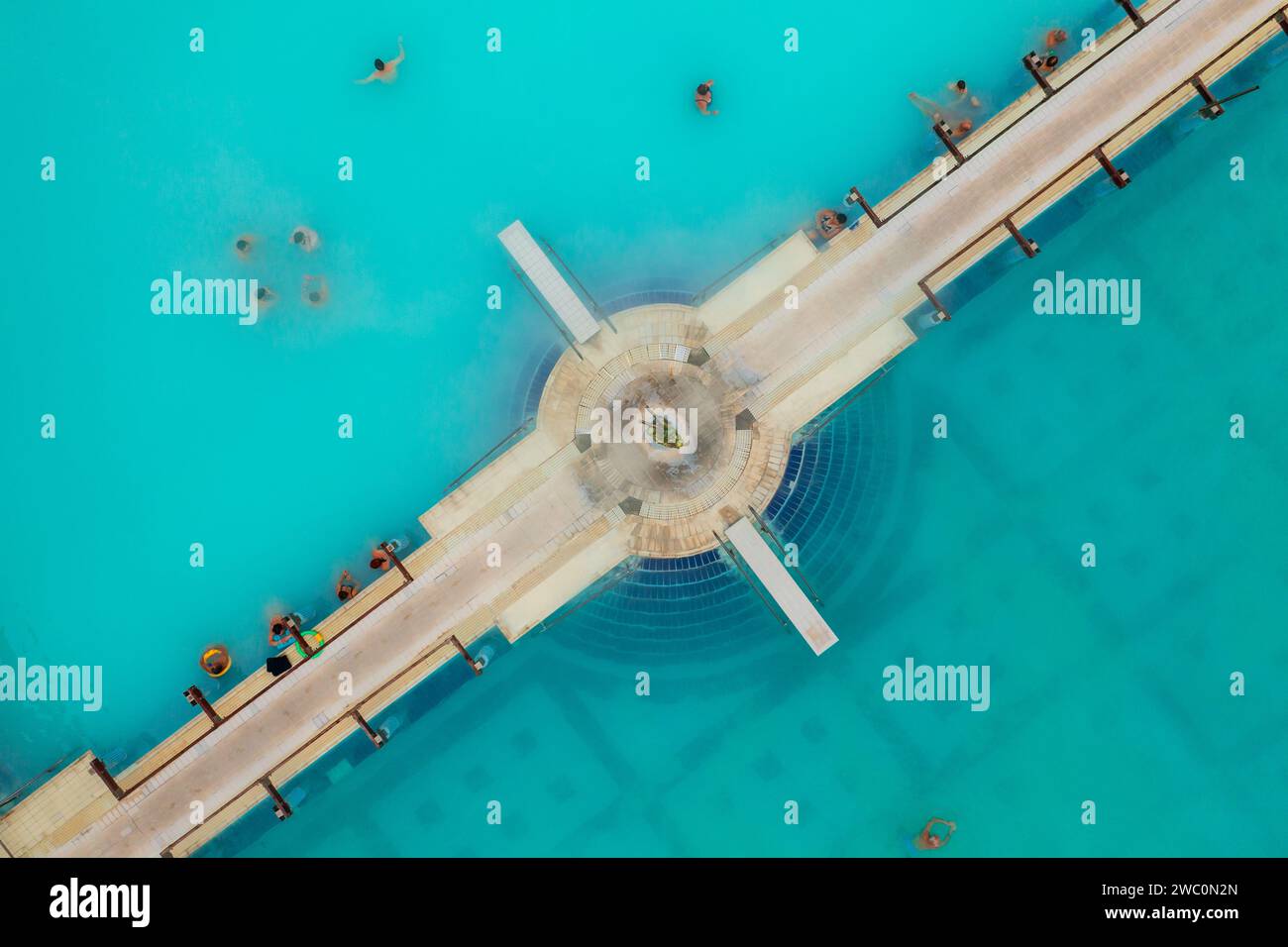 Aerial top down view about people swimming in the thermal bath at ...