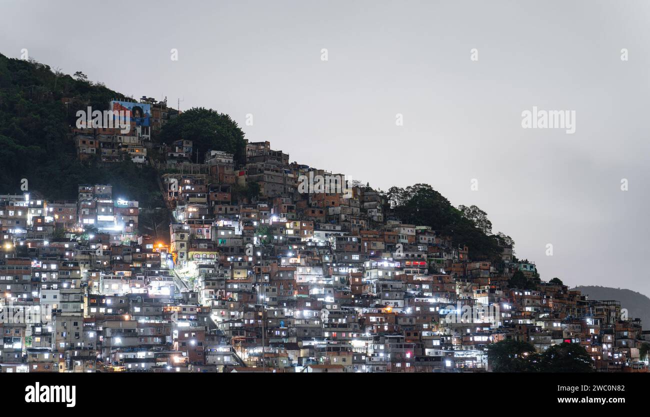 Night View of Dense Hillside Favela in Urban Brazil Stock Photo - Alamy