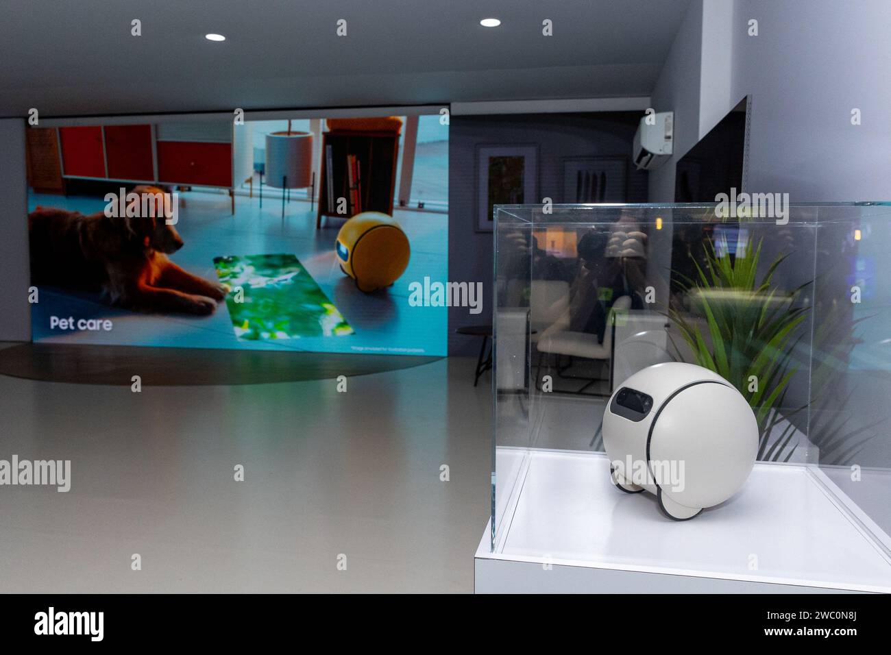 Las Vegas, USA. 12th Jan, 2024. Ballie, an AI companion robot for the home, is on display at the ...