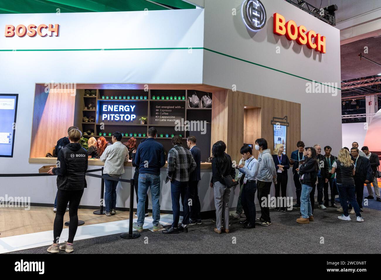Las Vegas, USA. 12th Jan, 2024. Attendees in line for coffee at the ...