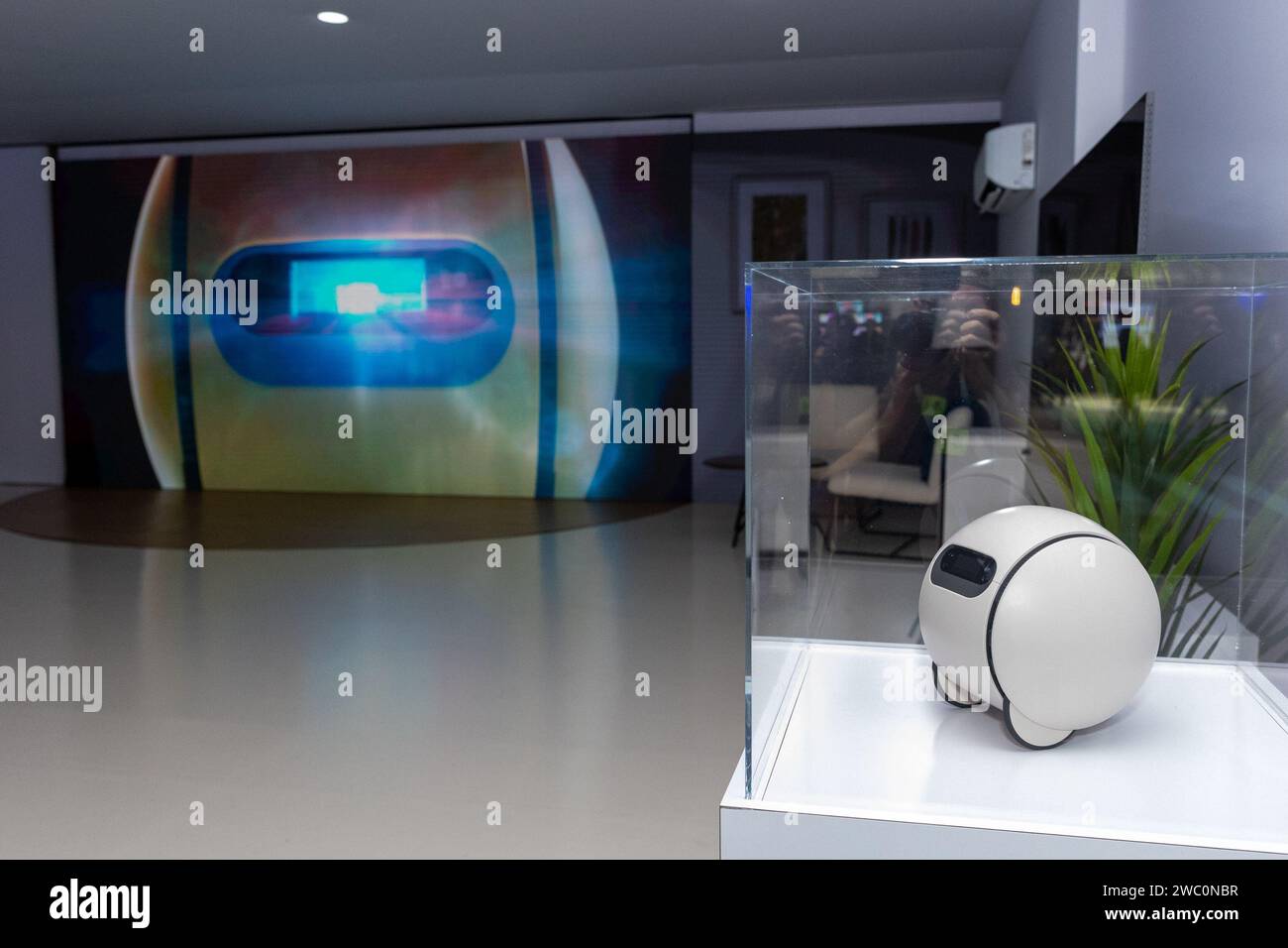 Las Vegas, USA. 12th Jan, 2024. Ballie, an AI companion robot for the home, is on display at the ...