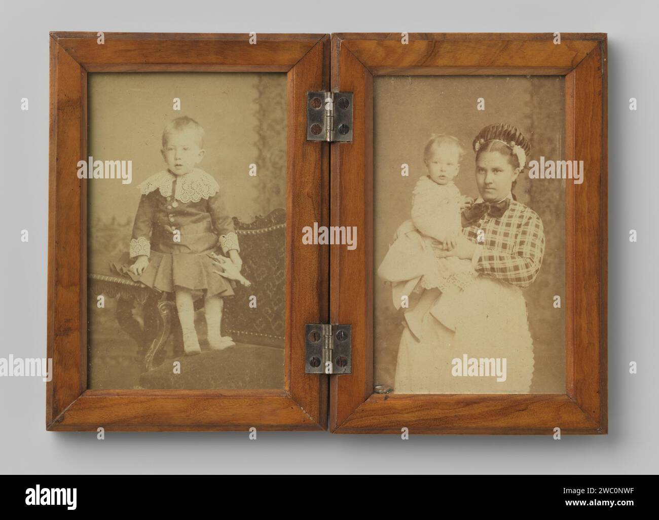 Two portraits of an unknown boy and an unknown woman with unknown boy ...