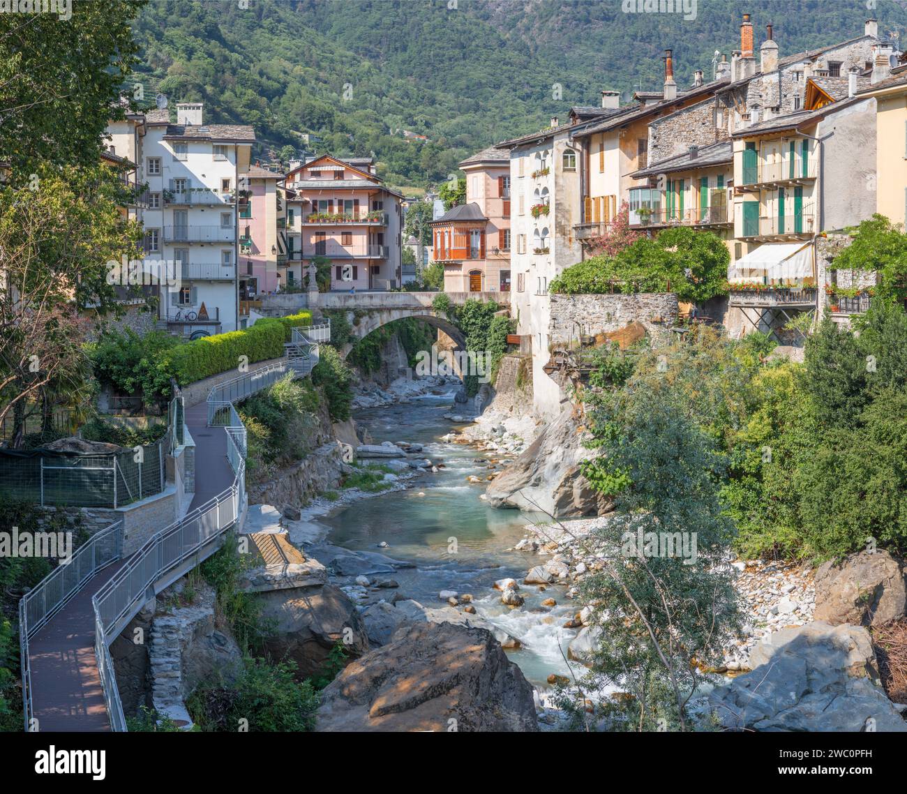 Chiavenna town over the Mera river Stock Photo - Alamy