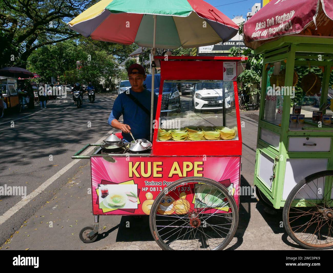 Indonesian Street Food Cart or Gerobak, a traditional push cart in Bandung, West Java, Indonesia ...