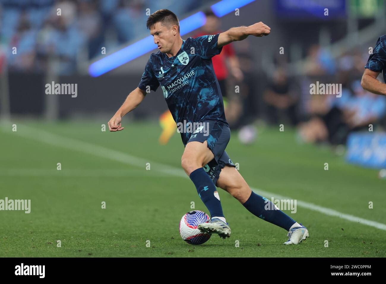 Sydney, Australia. 13th Jan, 2024. Joe Lolley of Sydney FC dribbles the ...