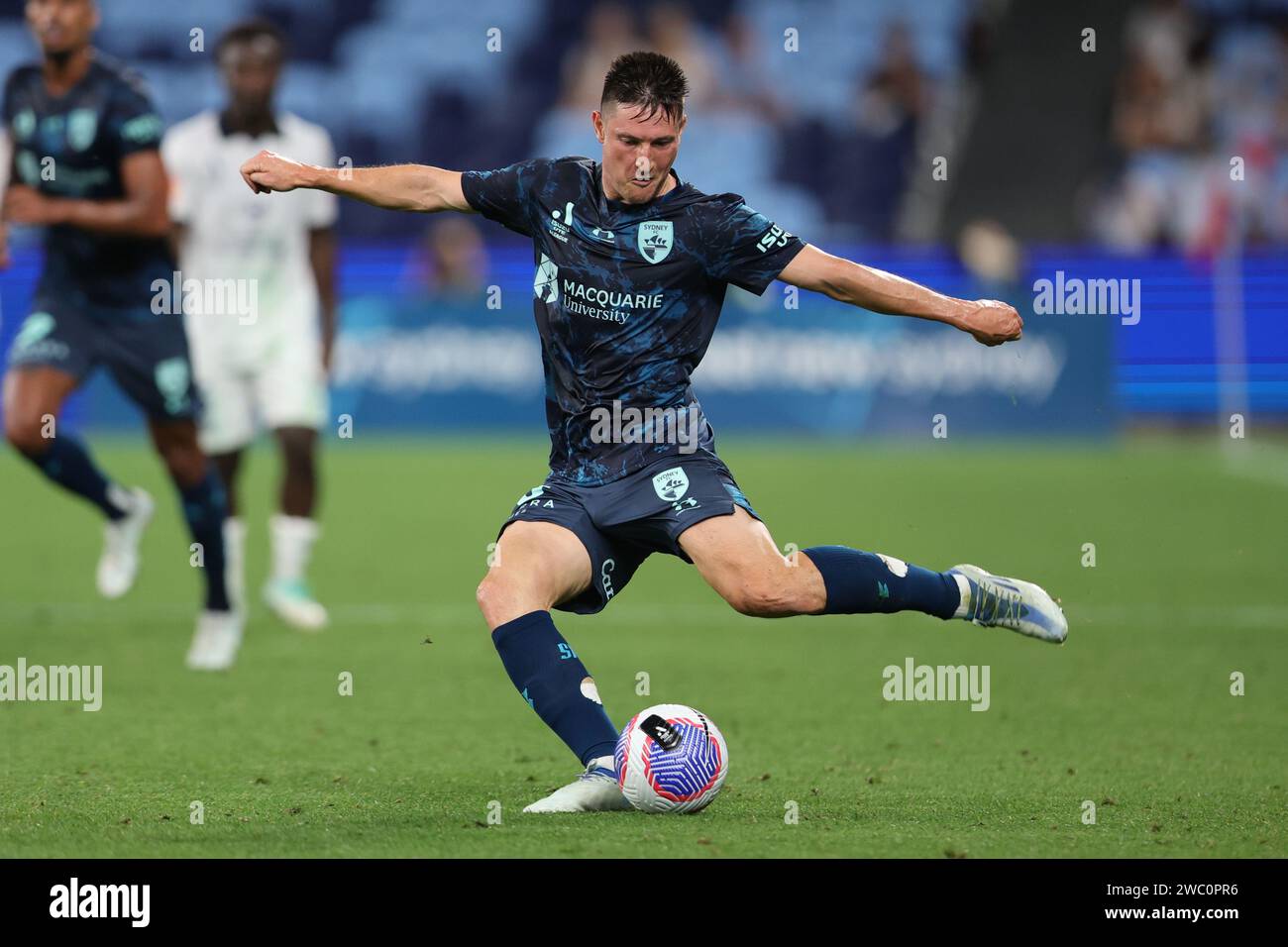 Sydney, Australia. 13th Jan, 2024. Joe Lolley of Sydney FC crosses the ...
