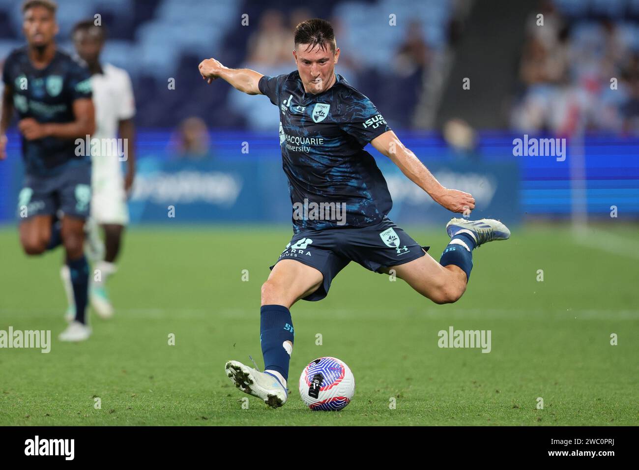 Sydney, Australia. 13th Jan, 2024. Joe Lolley of Sydney FC crosses the ...