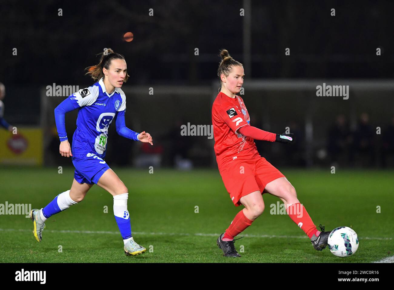 Oostakker, Belgium. 12th Jan, 2024. Stefanie Deville (14) of Woluwe and ...