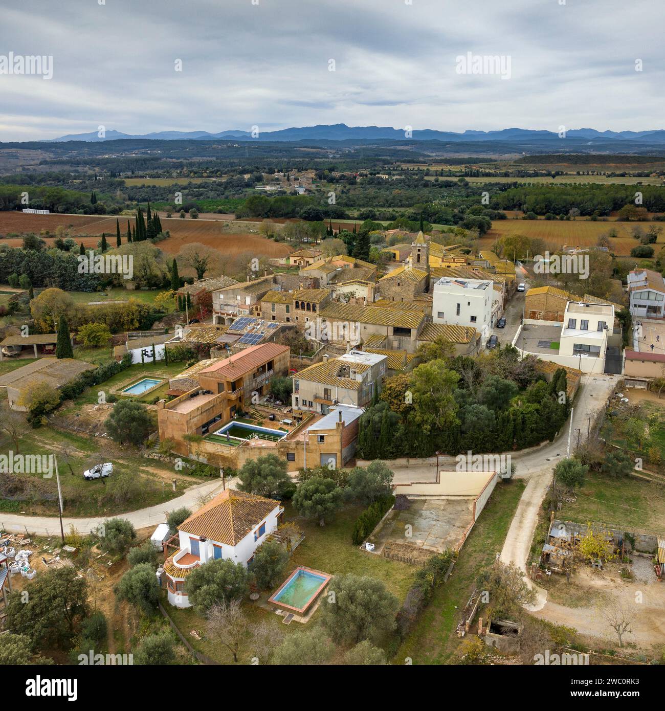 Aerial view of the municipality of Palau de Santa Eulàlia and its rural ...