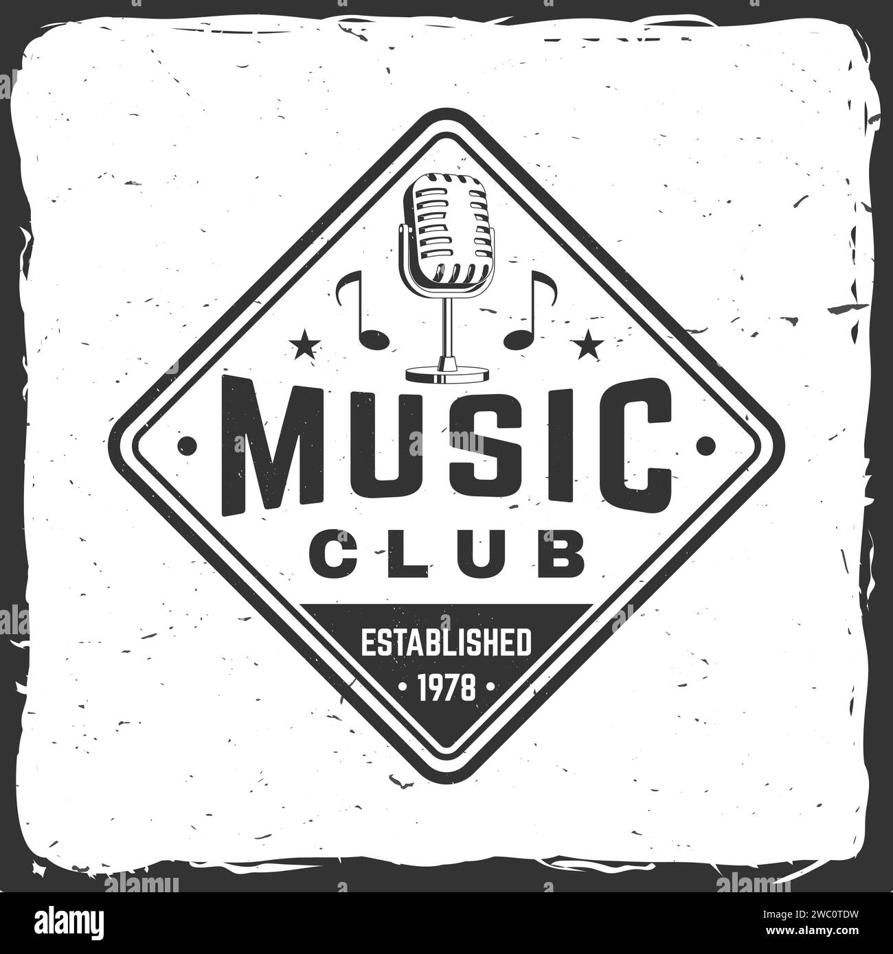 Music club logo, badge, label. Retro poster, banner with microphone ...