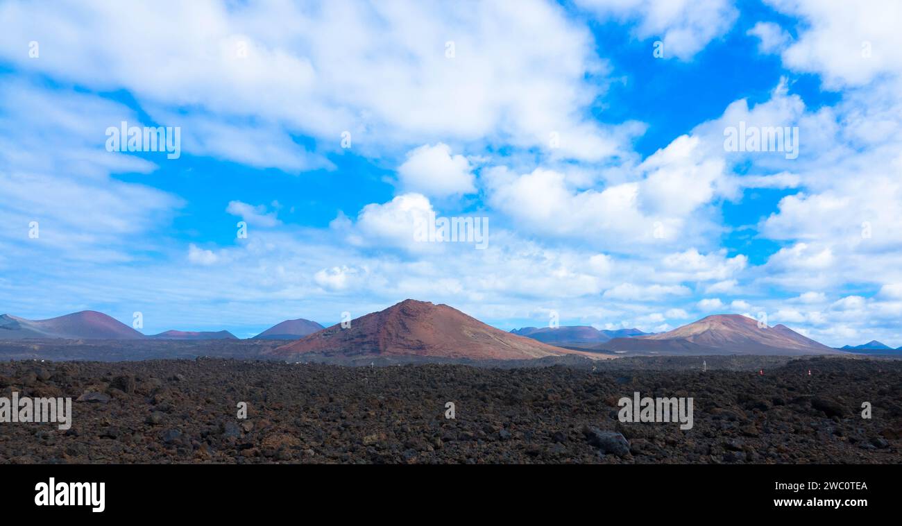 Spectacular view of the Fire Mountains at Timanfaya National Park, this ...