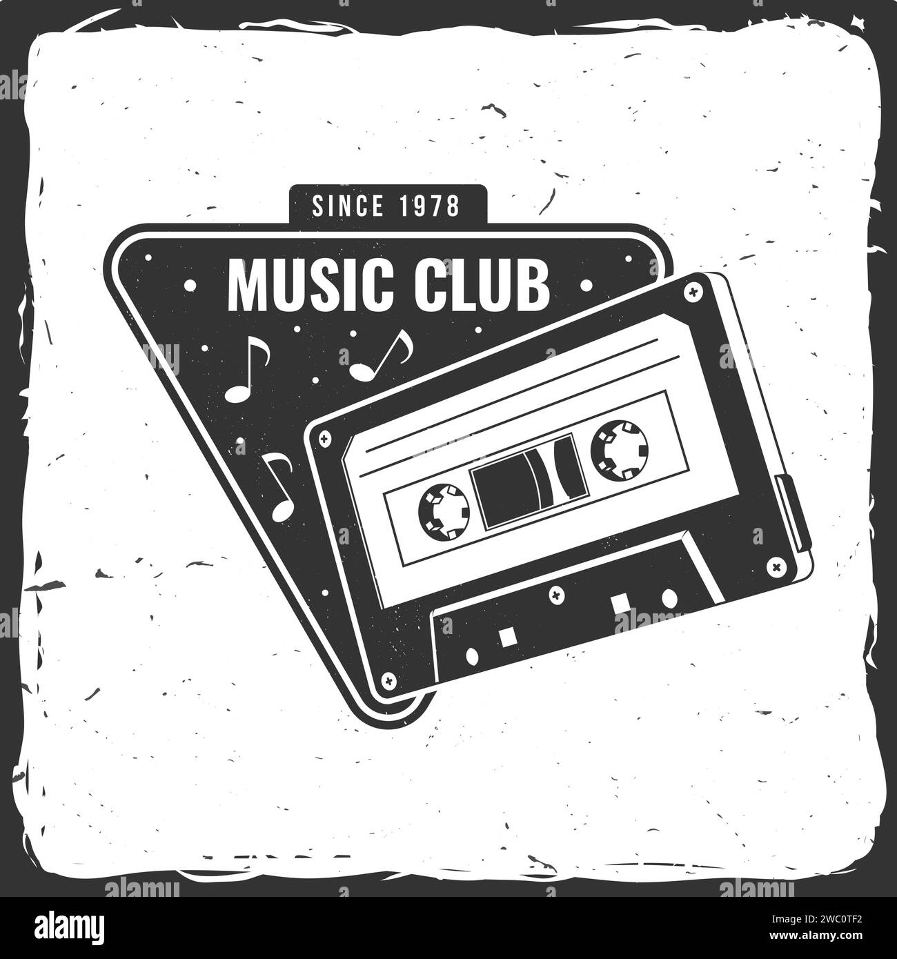 Music club logo, badge, label. Retro poster, banner with Audio cassette ...