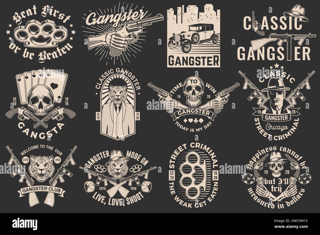 Set of gangster club badge design. Vector illustration. Vintage ...