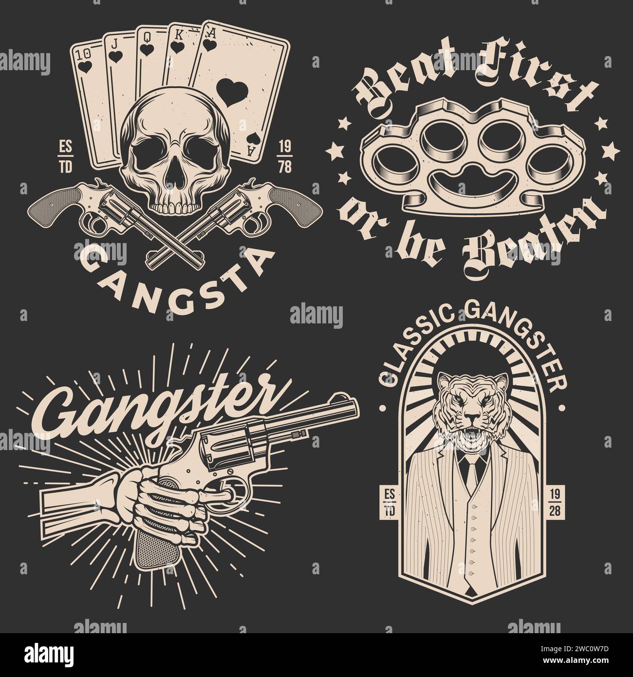 Set of gangster club badge design. Vector illustration. Vintage ...