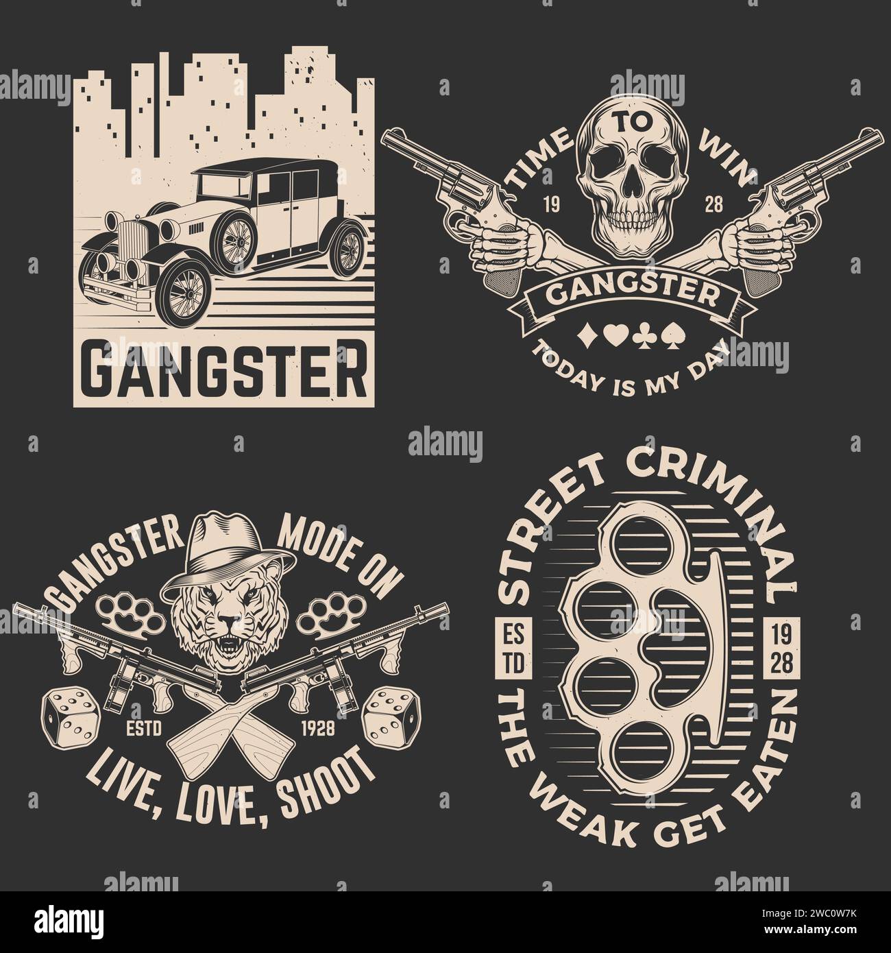 Set of gangster club badge design. Vector illustration. Vintage ...
