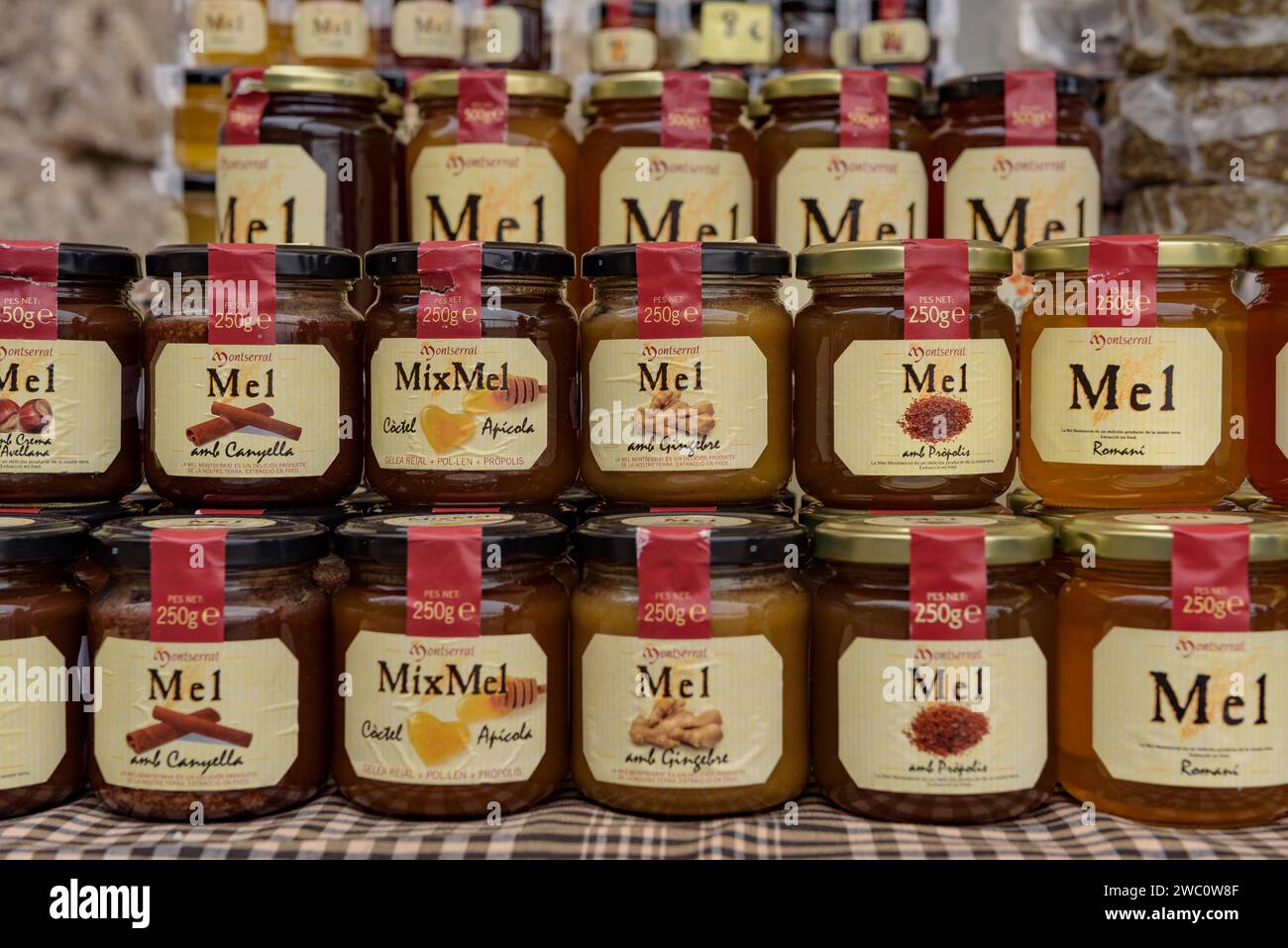Traditional Catalan gastronomic products from the market under the ...
