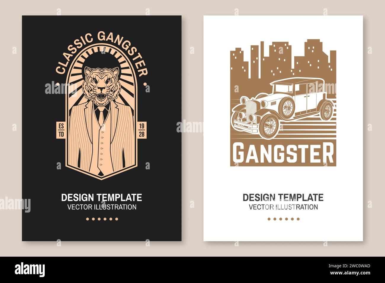 Set of gangster banner, poster. Vector illustration. Vintage monochrome ...