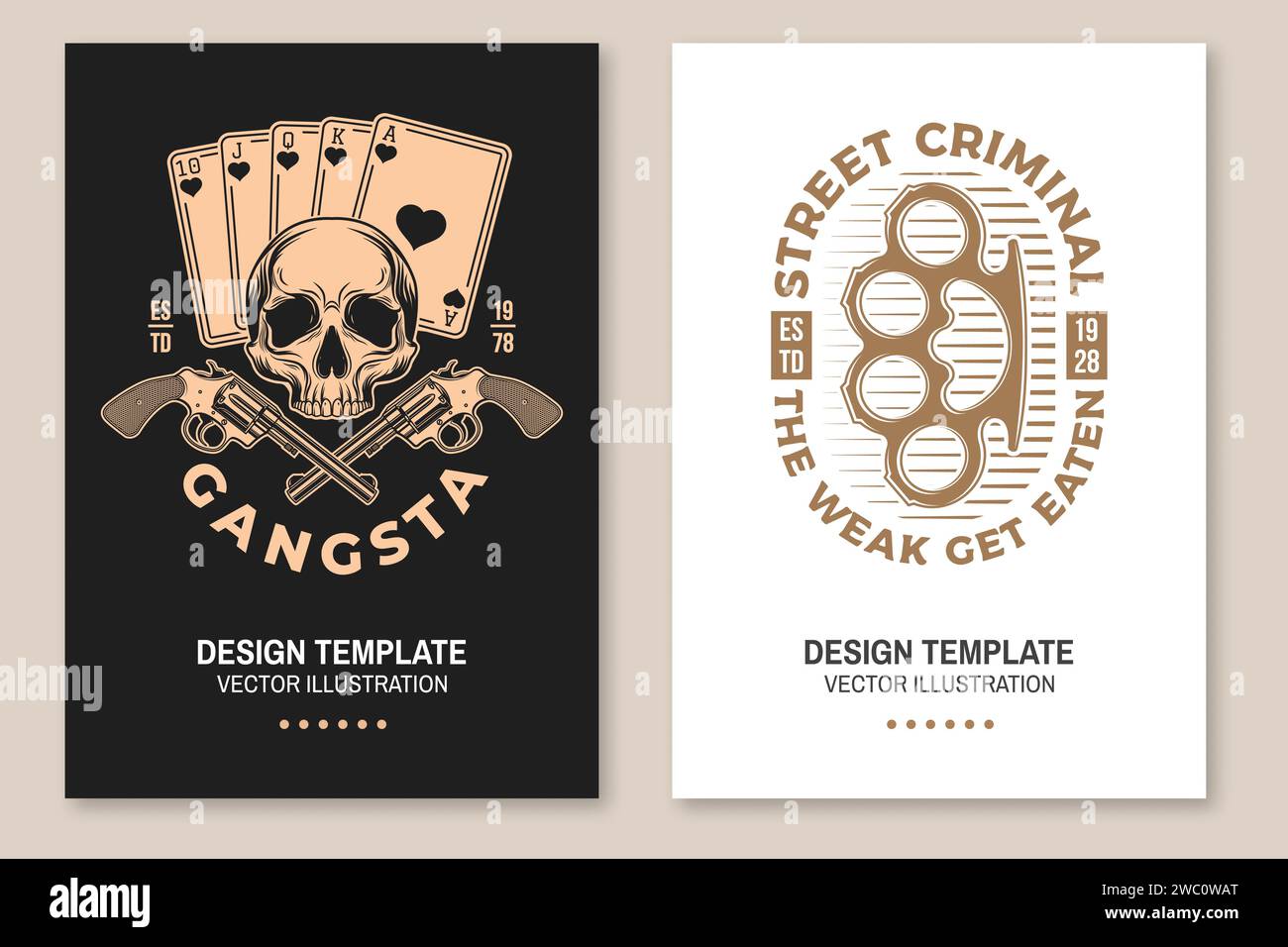 Set of gangster banner, poster. Vector illustration. Vintage monochrome ...