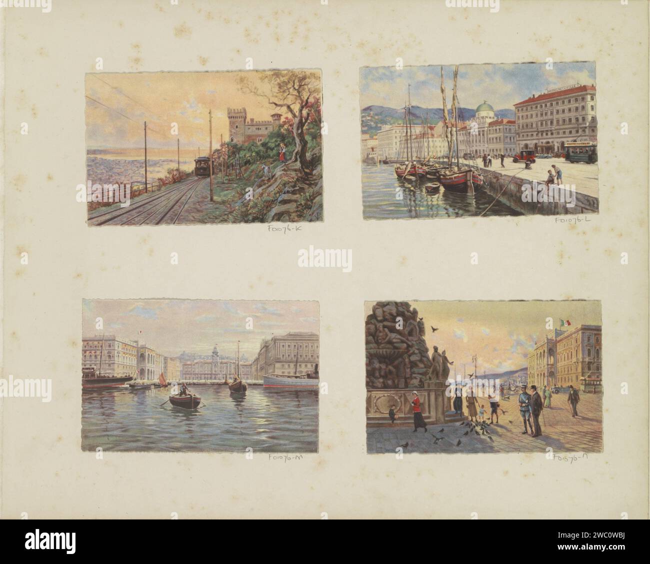 Photo production of (presumably) a drawing of a tram above Trieste ...