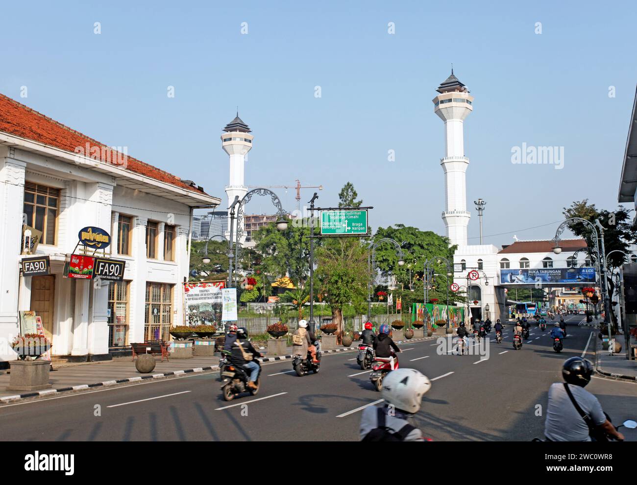 Asia Afrika street in downtown Bandung City, West Java, Indonesia with ...