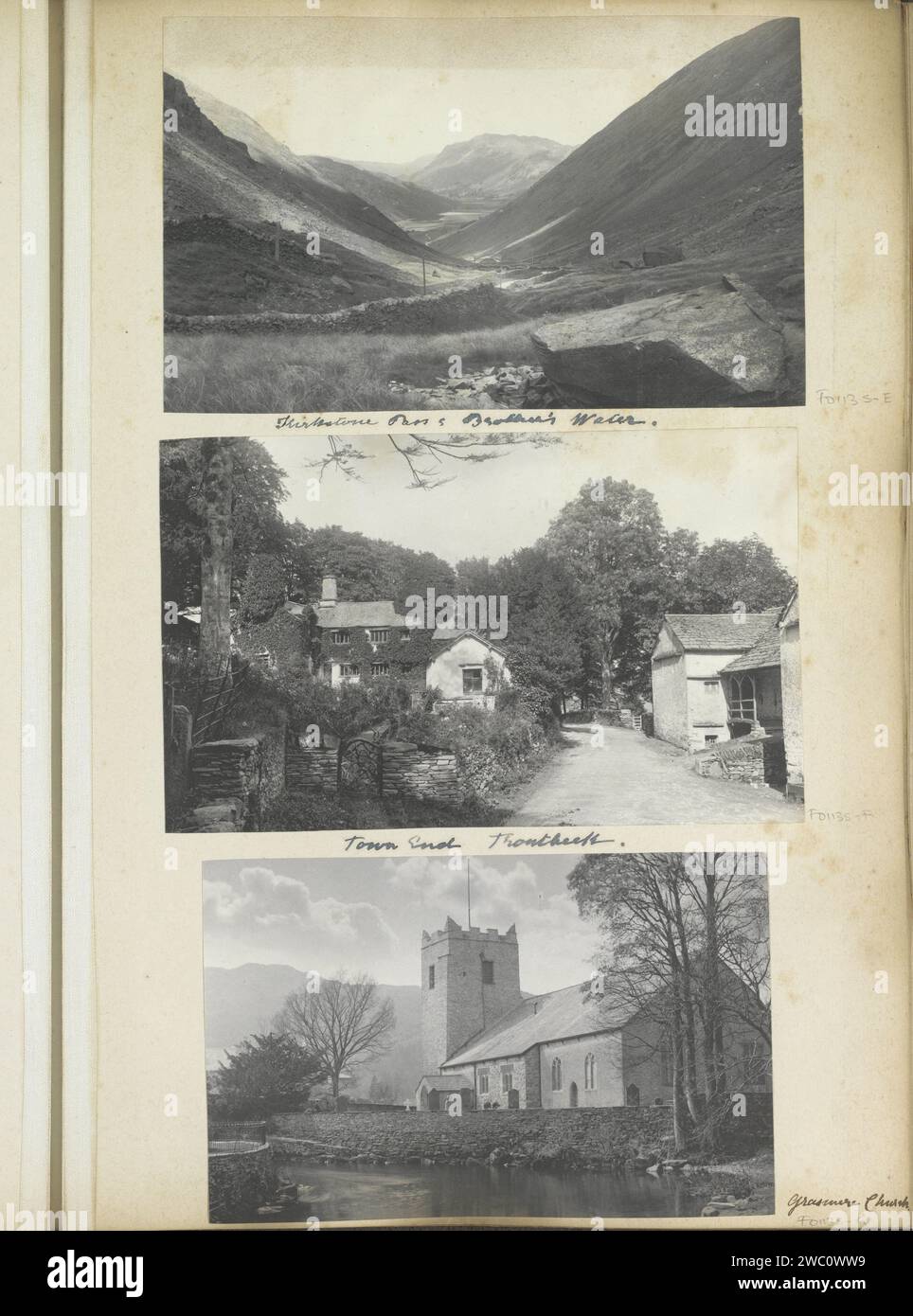 Exterior of St Oswald's Church in Grasmere, seen over a water, 1898 ...