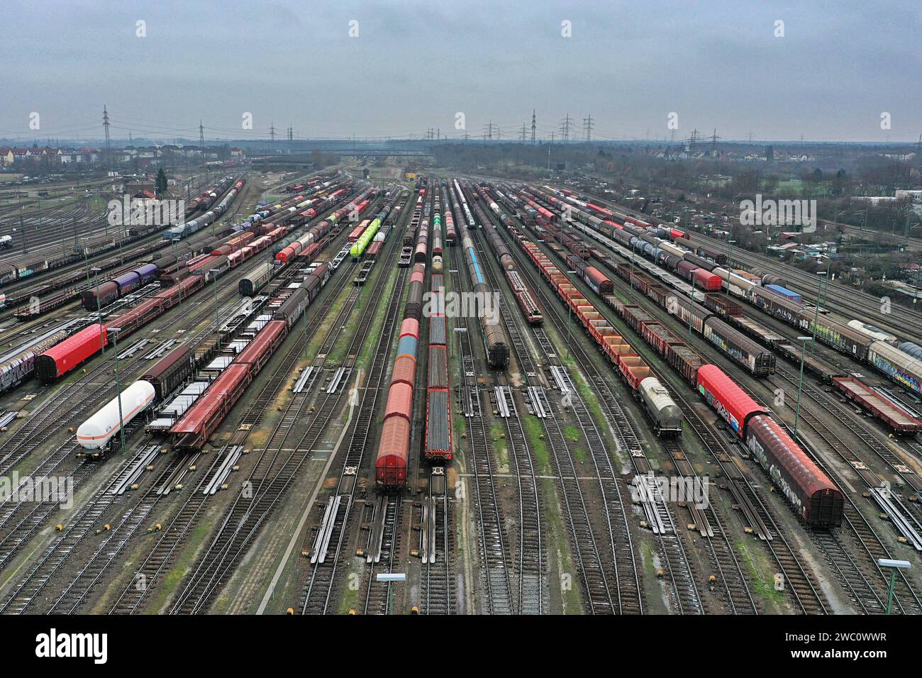 13.1.2024 Güterbahnhof Mannheim Der Mannheimer Rangierbahnhof aus der Luft. Er gehört zu den ...