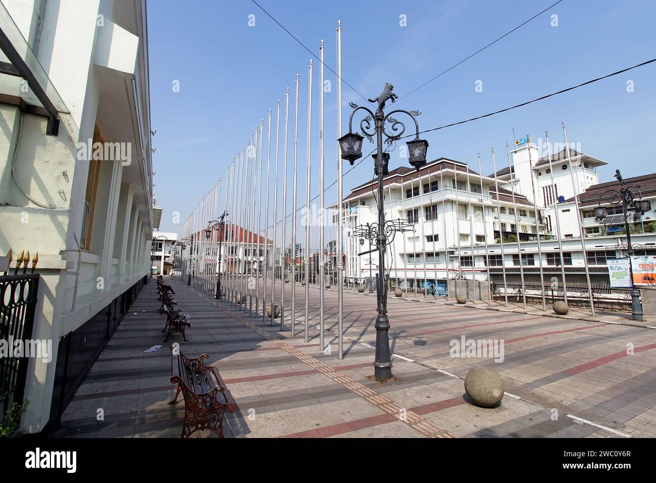Braga Street with Dutch colonial buildings in Bandung, Indonesia and ...