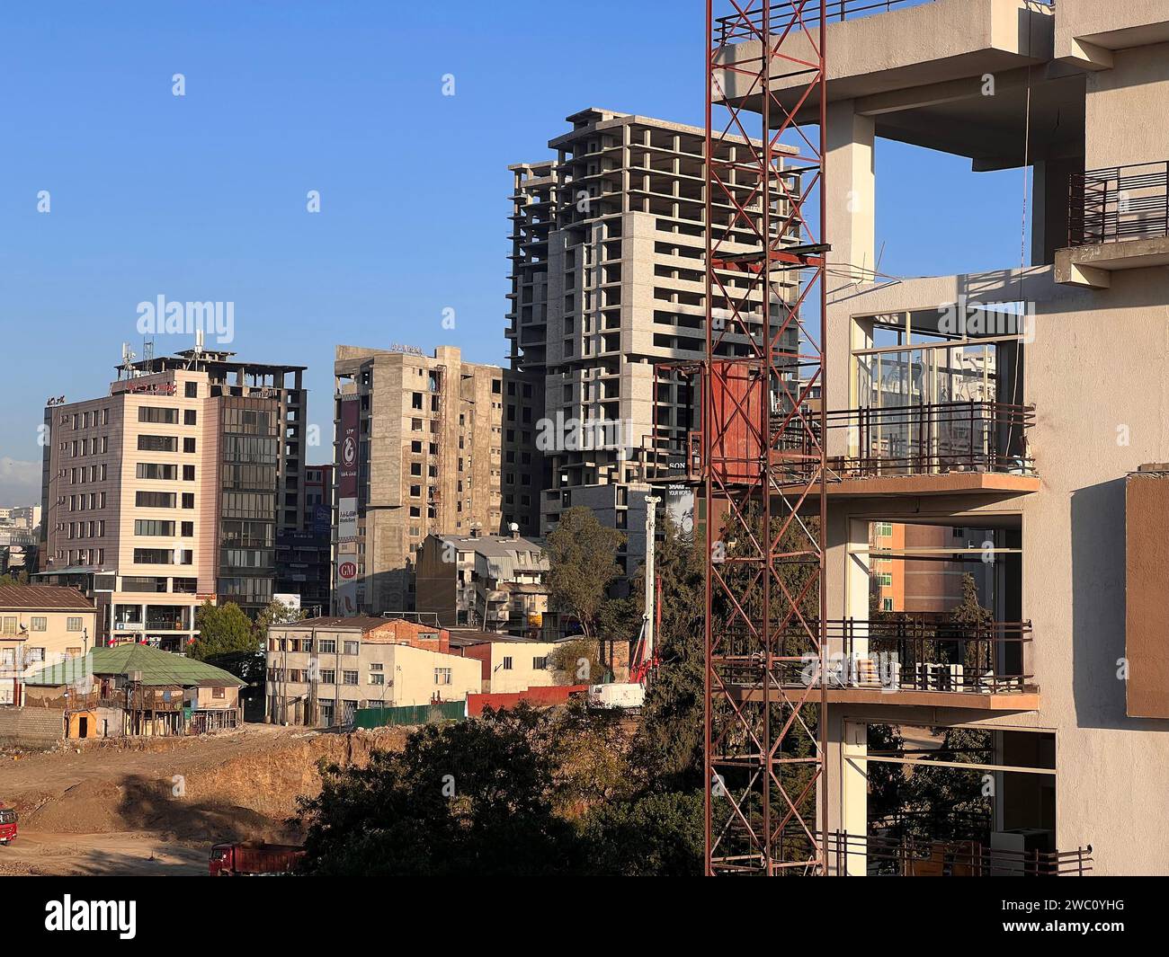 Addis Ababa, Ethiopia - January 9 2023: Buildings under construction on the outskirts of Addis ...