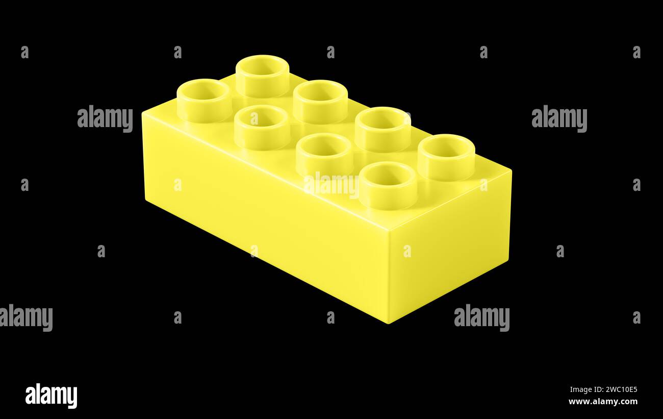 Lemon Plastic Lego Block Isolated on a Black Background. Children Toy ...