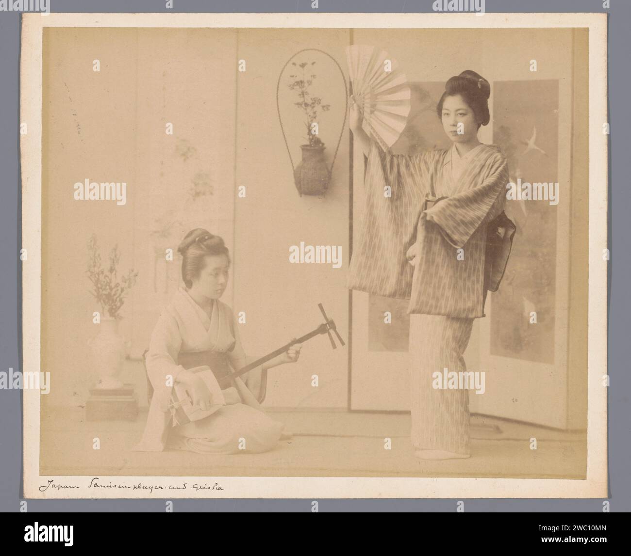 Double portrait of an unknown woman with shamis and a dancing geisha ...