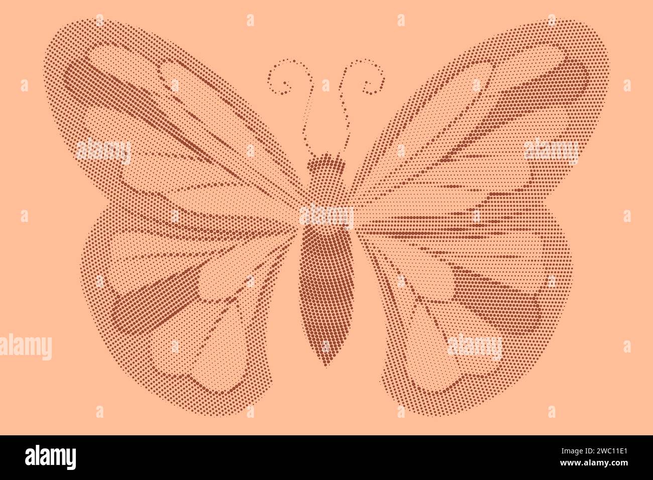 Retro Halftone butterfly background. Butterfly of halftone dots. peach ...