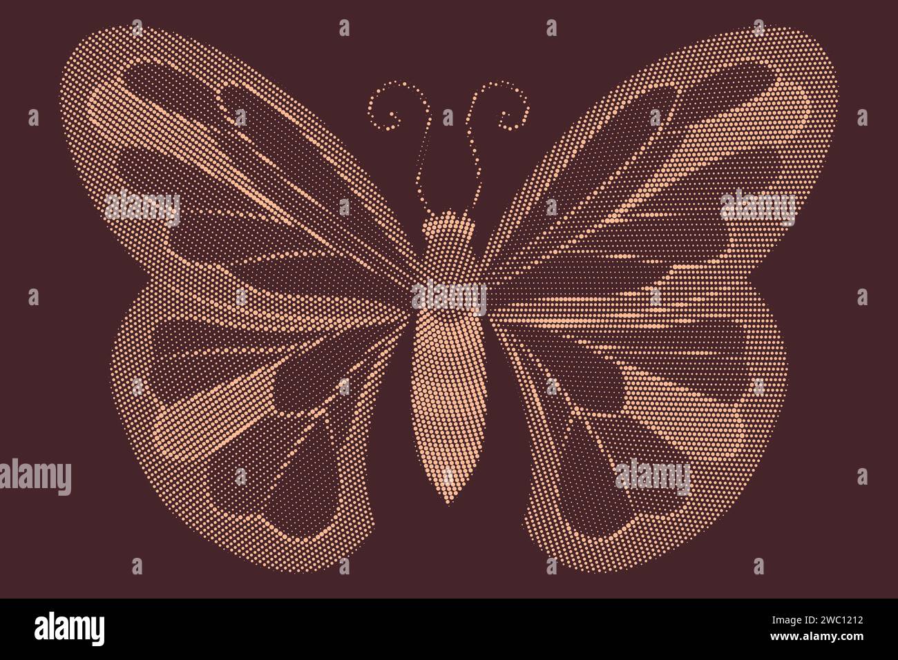 Retro Halftone butterfly background. Butterfly of halftone dots. Vector ...
