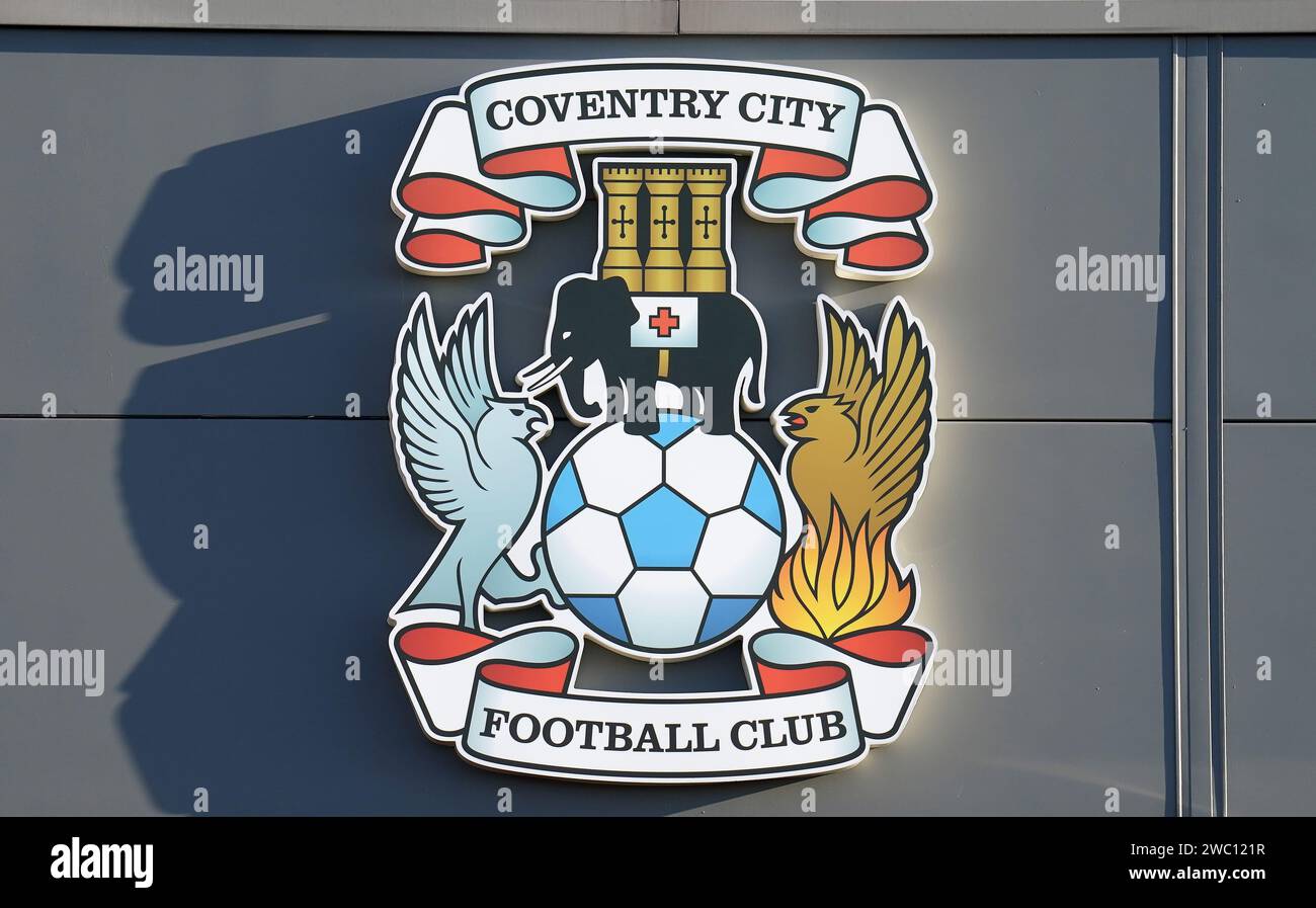 Coventry City club badge on the side of the stands during the Sky Bet ...