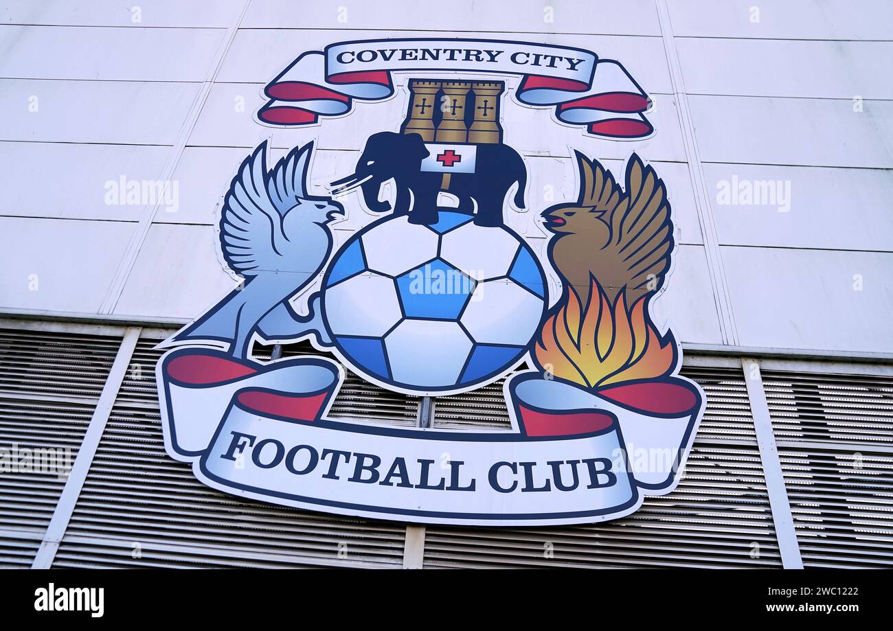 Coventry City club badge on the side of the stands during the Sky Bet ...