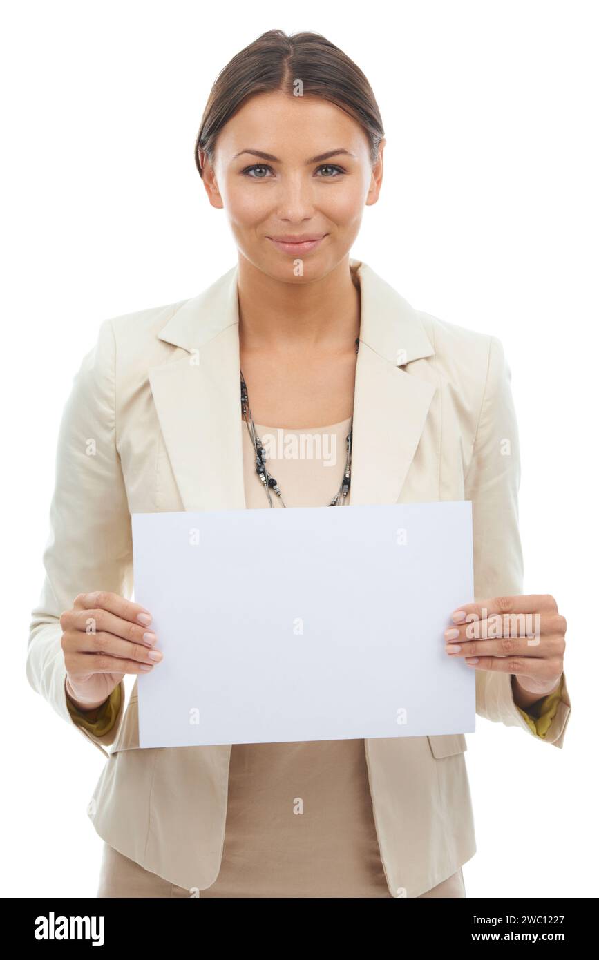 Business woman, portrait and poster for advertising or marketing on a ...