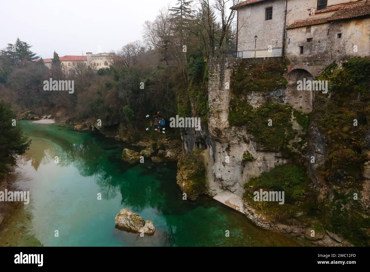 river called Natisone and a Christmas nativity scene on the banks in ...