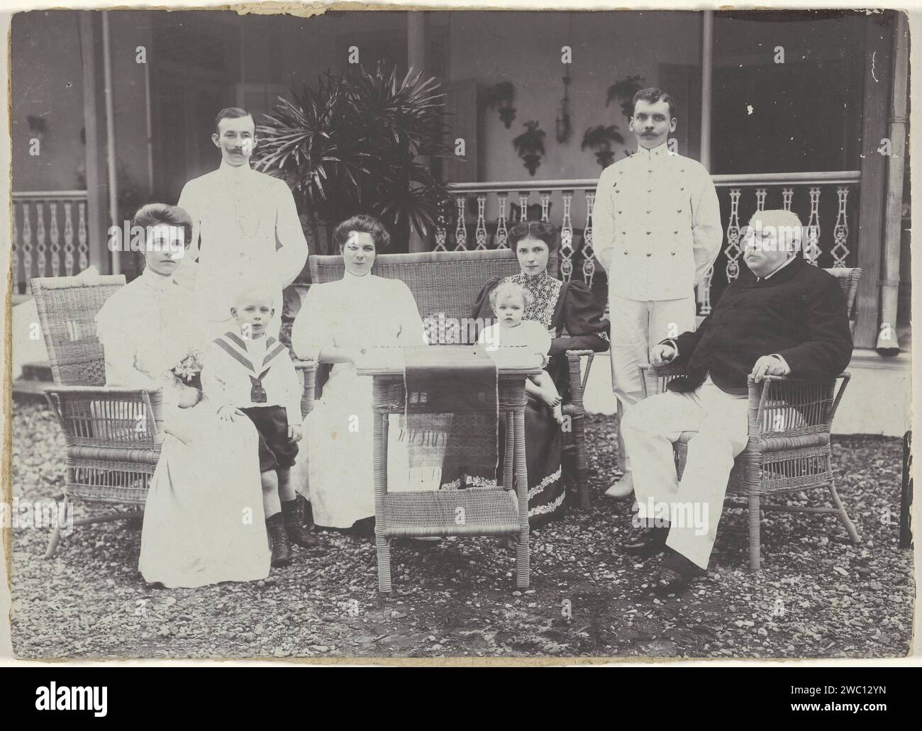 Group portrait of an unknown family in a garden, Dutch East Indies ...