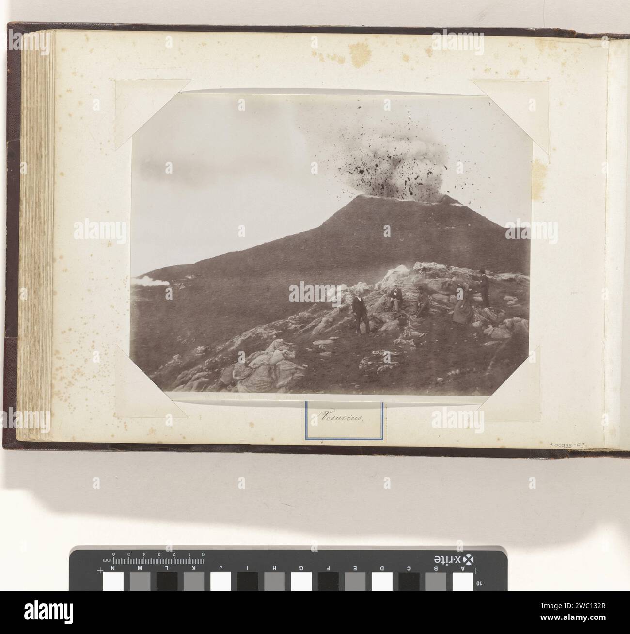 Group men a women at the foot of the Vesuvius during an eruption ...