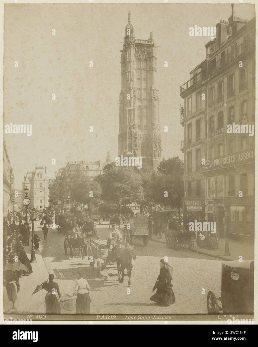 Street face in Paris with the Tour Saint -Jacques, Louis Antoine Pamard ...