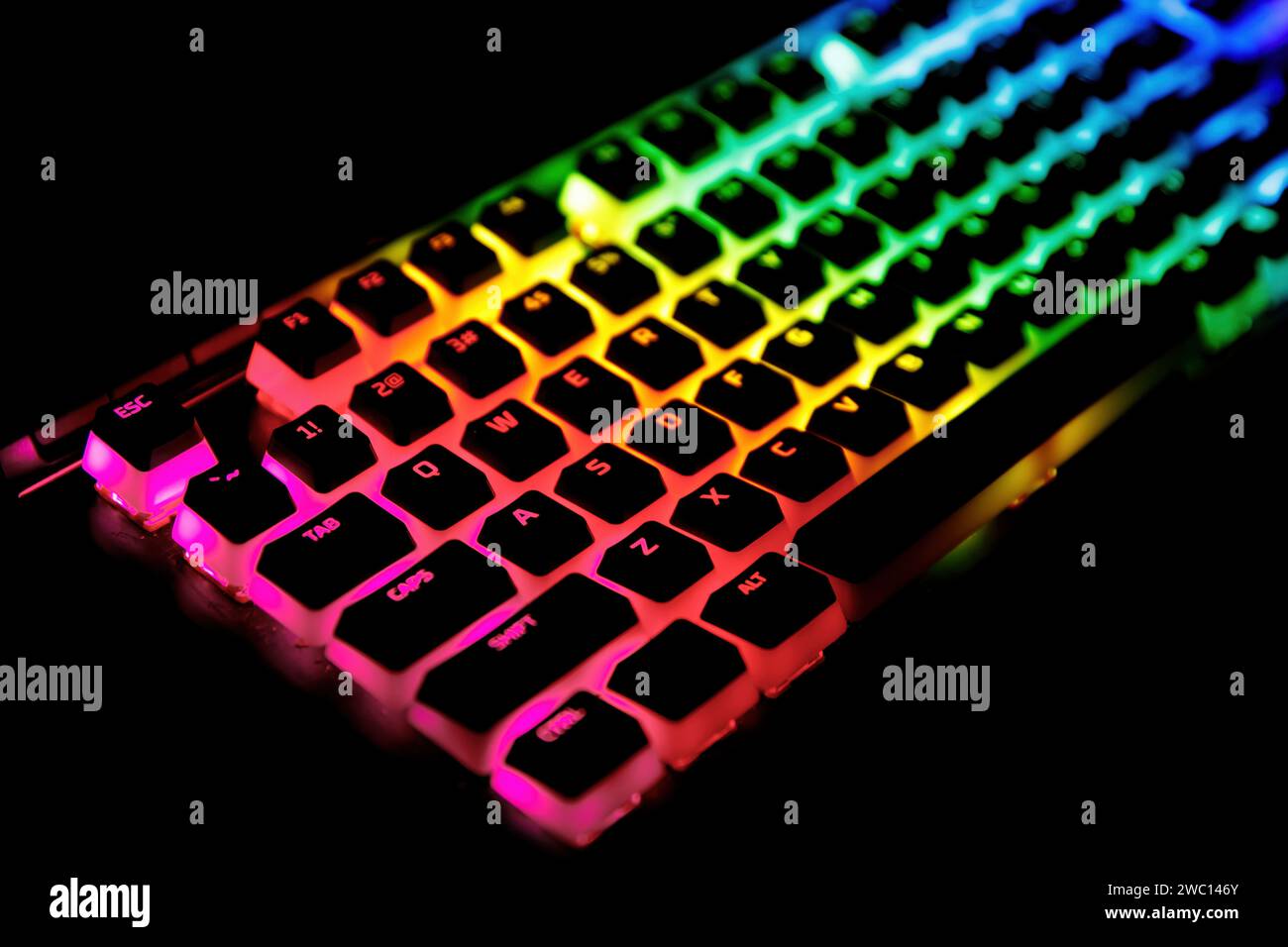 RGB gaming mechanical keyboard with colorful led keys Stock Photo - Alamy